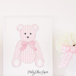 Watercolor Pink Gingham Teddy Bear Print | 8x10 or 16x20 | Printable ...