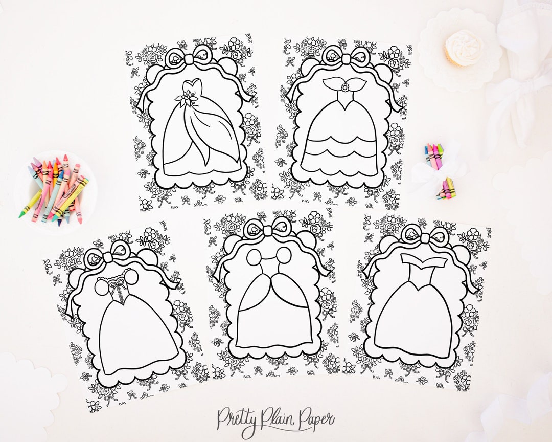 Coloring Pages | 8.5x11 Printable | Watercolor Princess Dresses ...