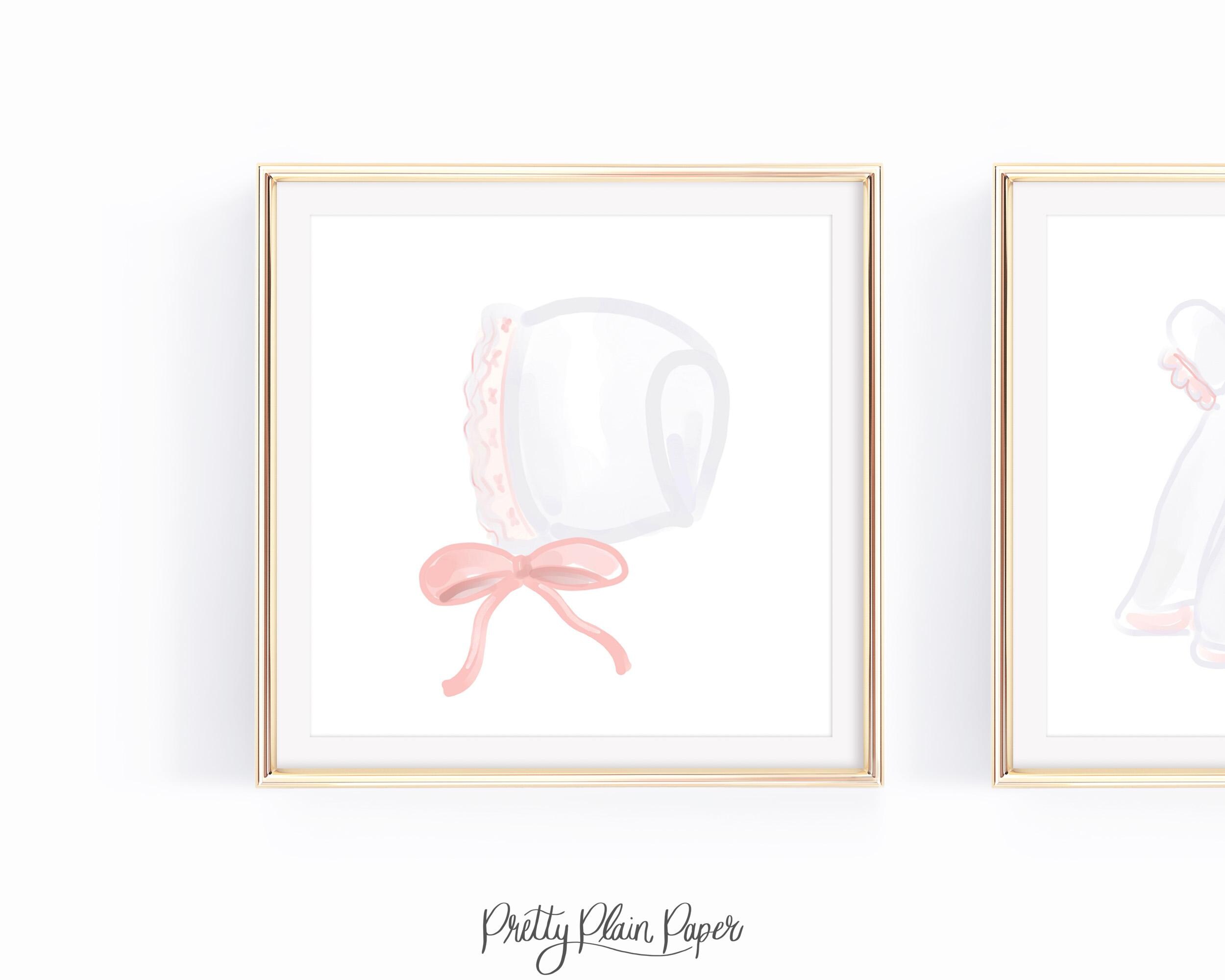 Set of 2 Prints | 8x8 Printable | Watercolor Dress and Bonnet Artwork ...