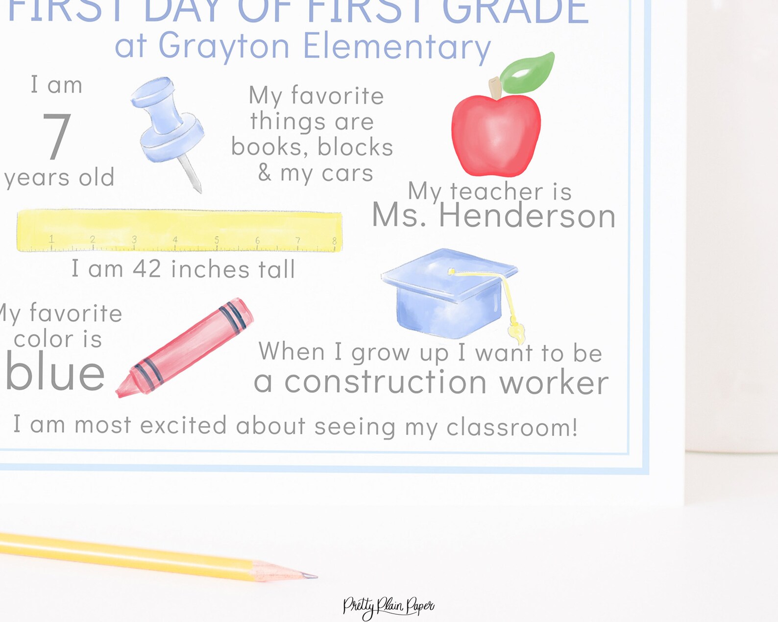 Watercolor First Day of School Sign Fill-in the Blank 1st - Etsy