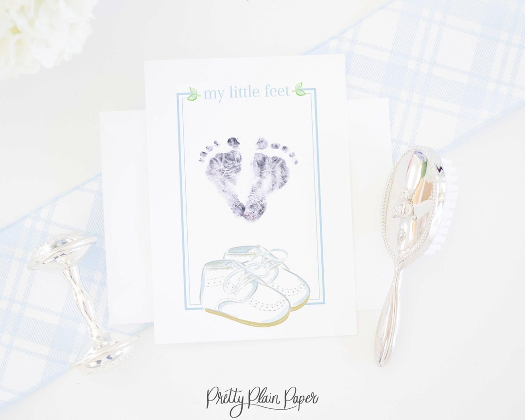 Watercolor Baby Footprint Card Printable | 5x7 | Newborn Feet Print ...