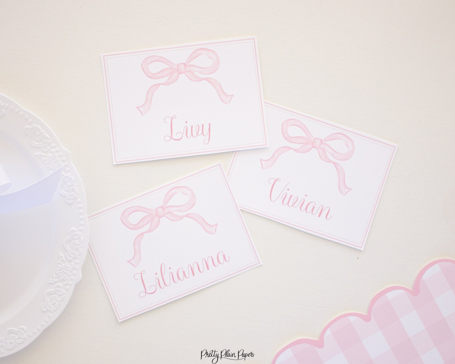 Pink Bow Place Cards | Editable Printable Download | 1042 | Pink Bow ...