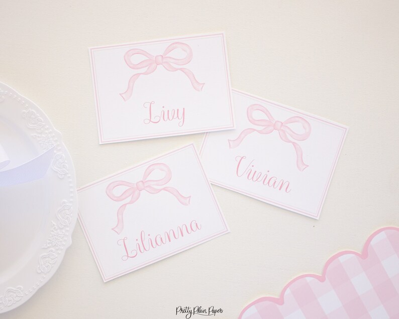Pink Bow Place Cards Editable Printable Download 1042 | Etsy