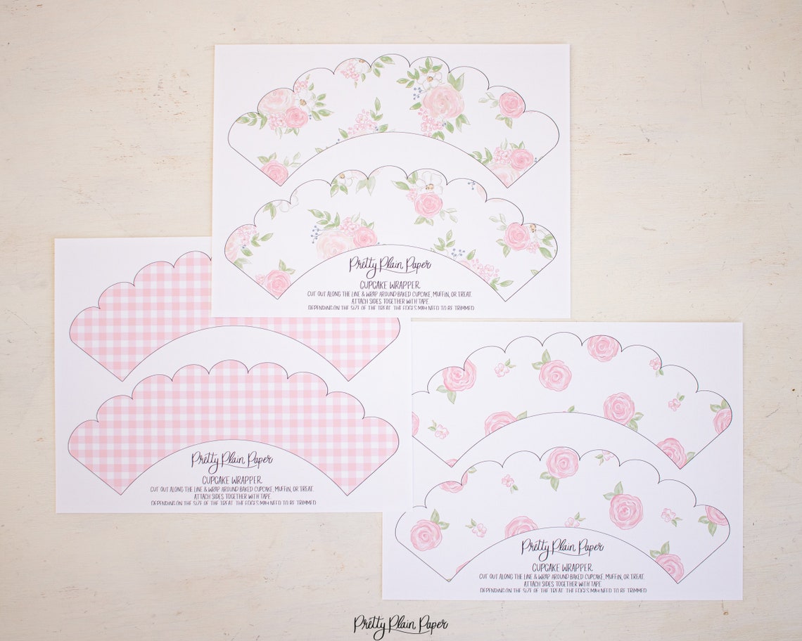 Pink Floral Pink Roses & Gingham Cupcake Wrappers - Etsy
