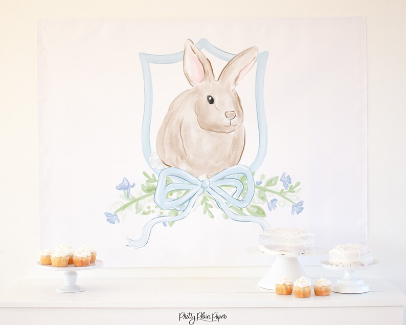 Classic Blue Bunny Birthday Printable Backdrop Poster Download | Etsy