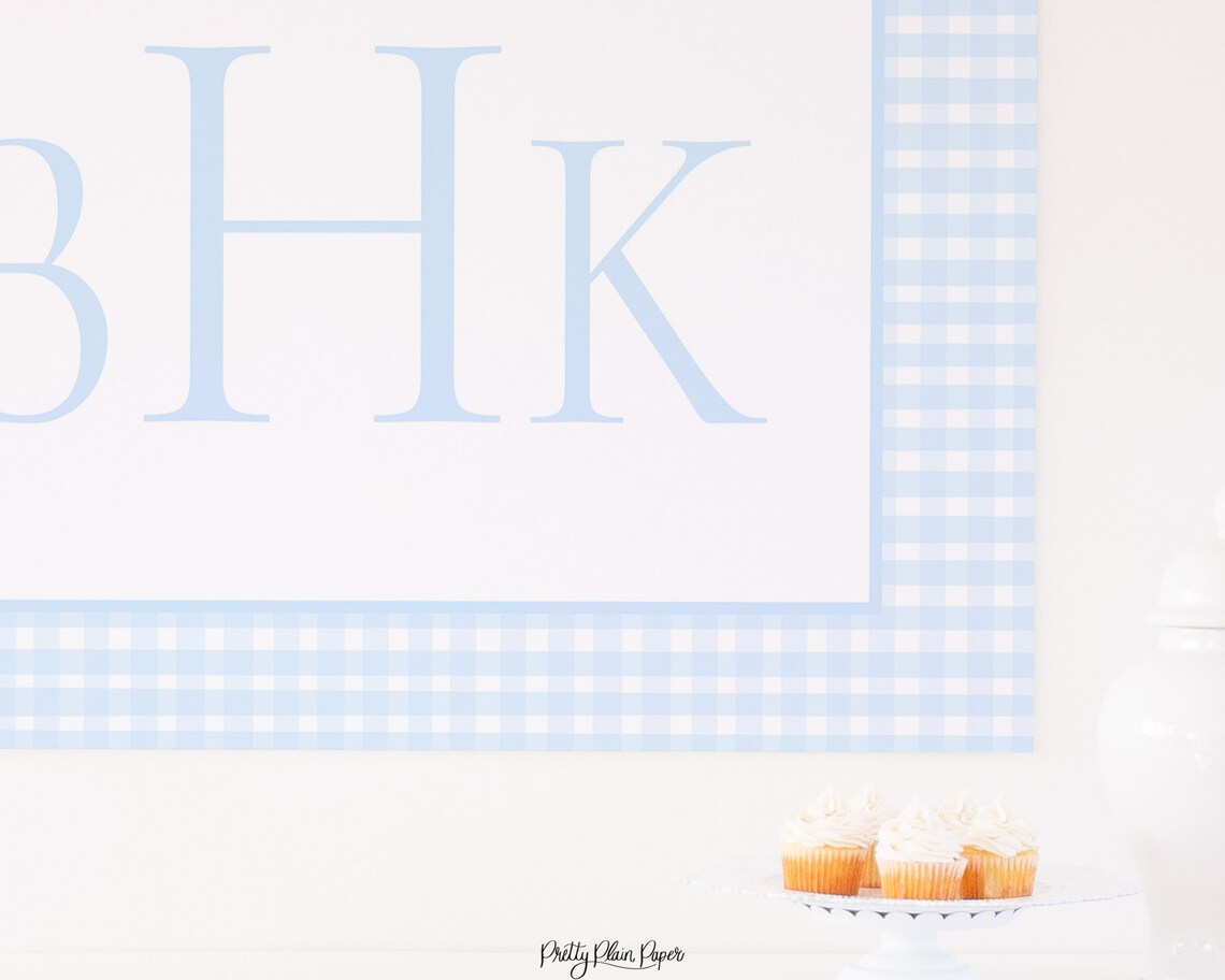 Watercolor Blue Gingham Monogram Backdrop Printable Download - Etsy