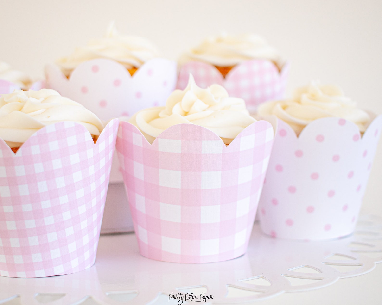 Pink Gingham Cupcake Wrappers & Pink Polka Dot Cupcake - Etsy