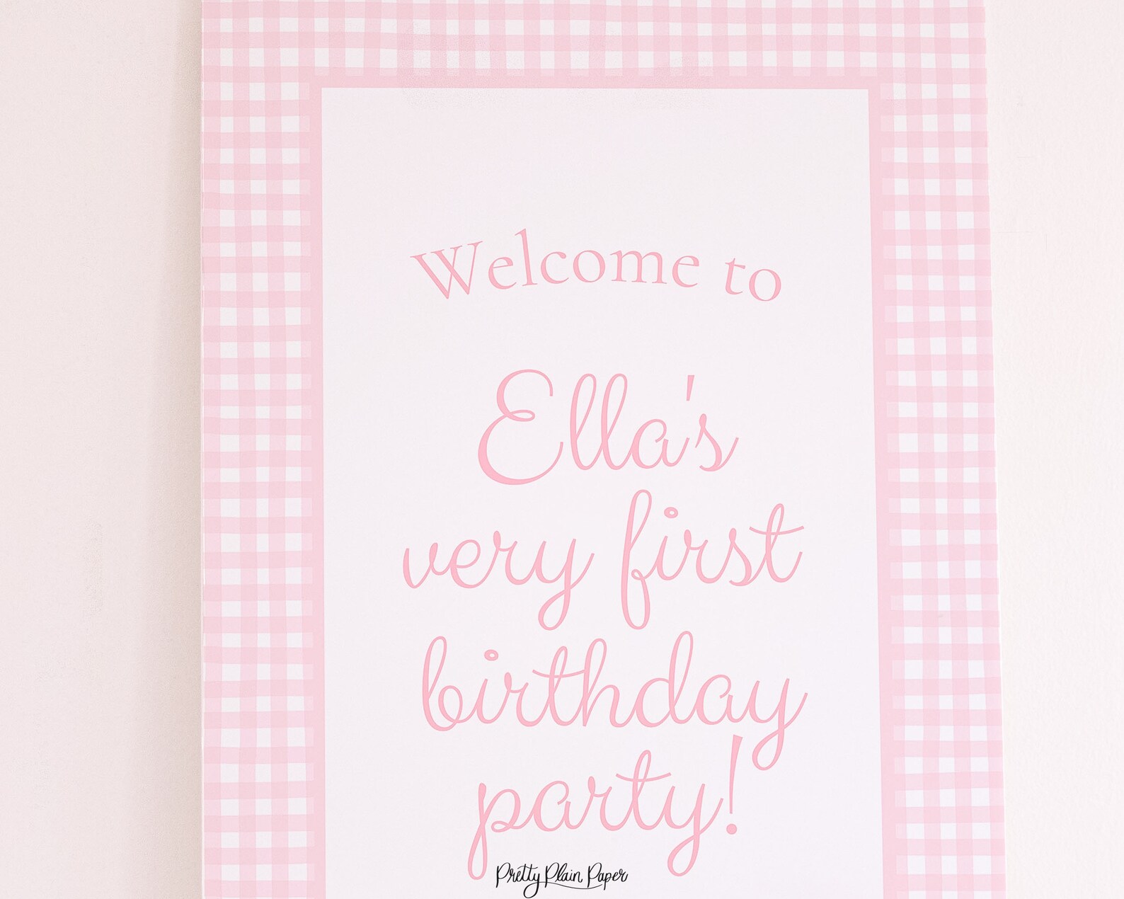 Watercolor Pink Gingham Welcome Sign - Etsy
