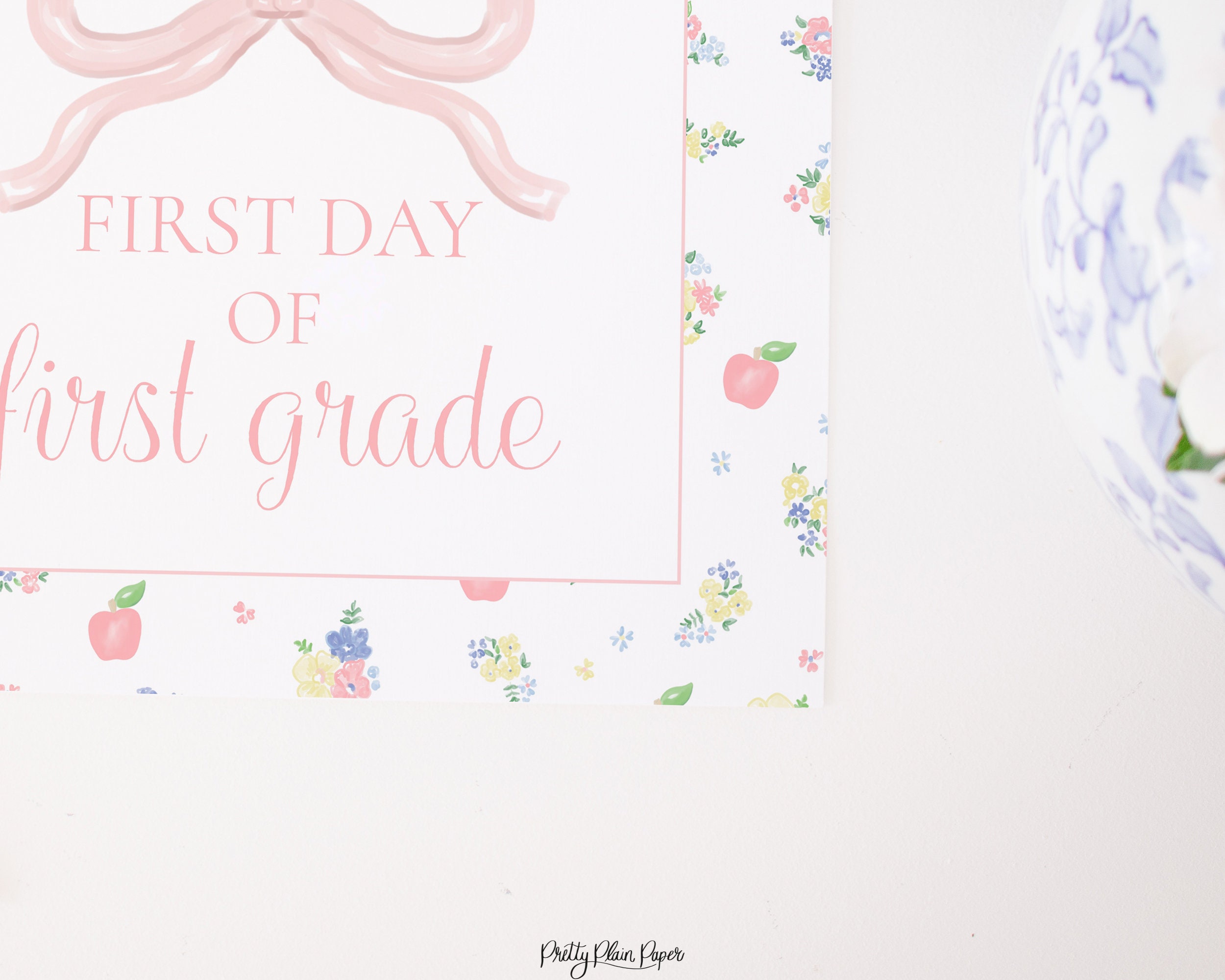 Floral & Pink Bow First Day of School Sign Watercolor First | Etsy