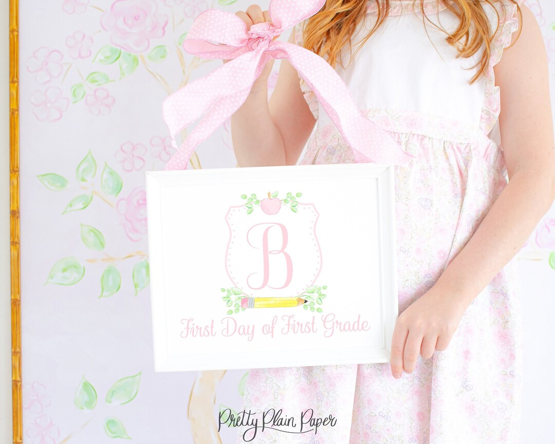 Watercolor First Day of School Sign With Crest | 8x10 Printable | Pink ...