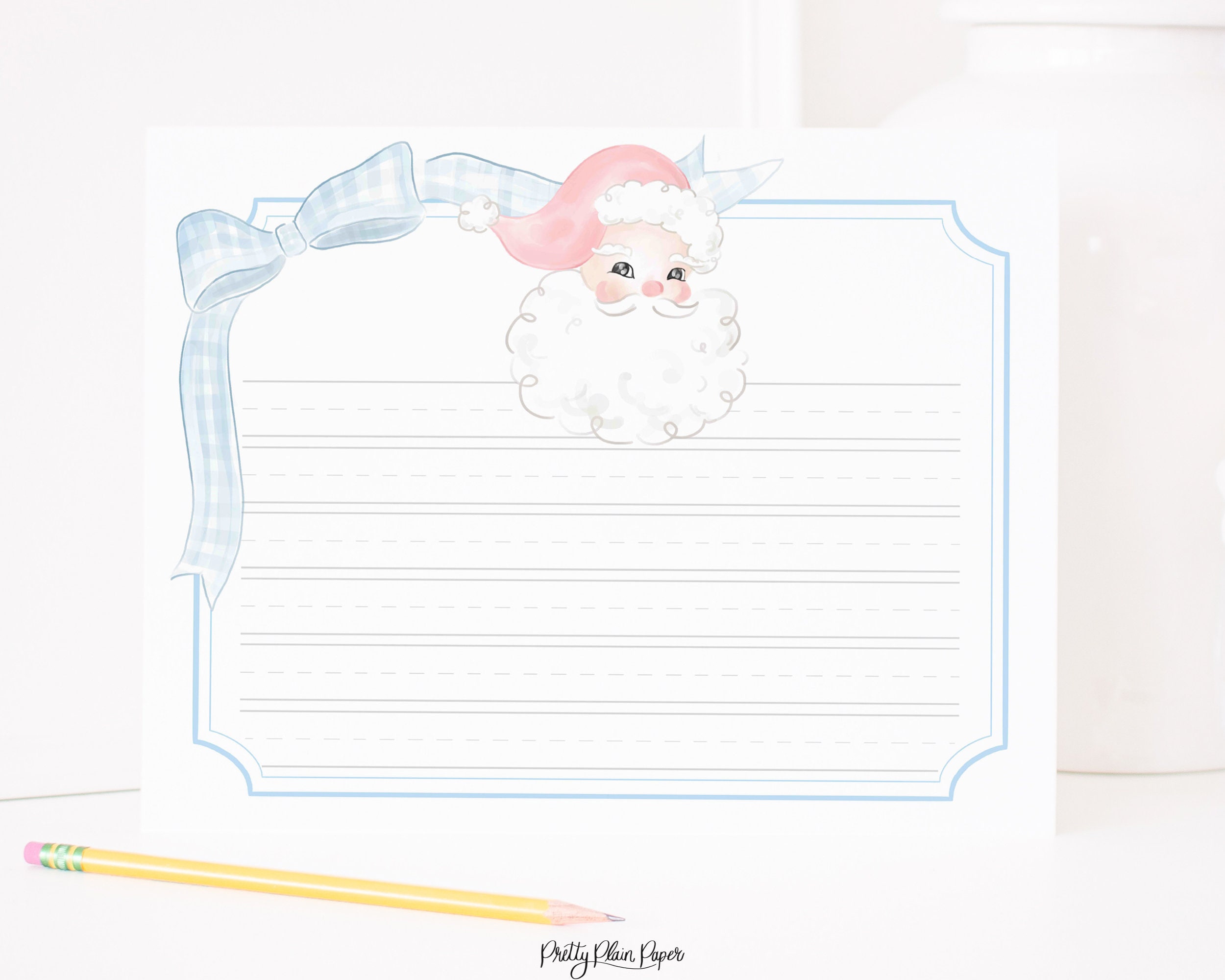Letter to Santa Printable Stationery Blue Gingham & Santa | Etsy