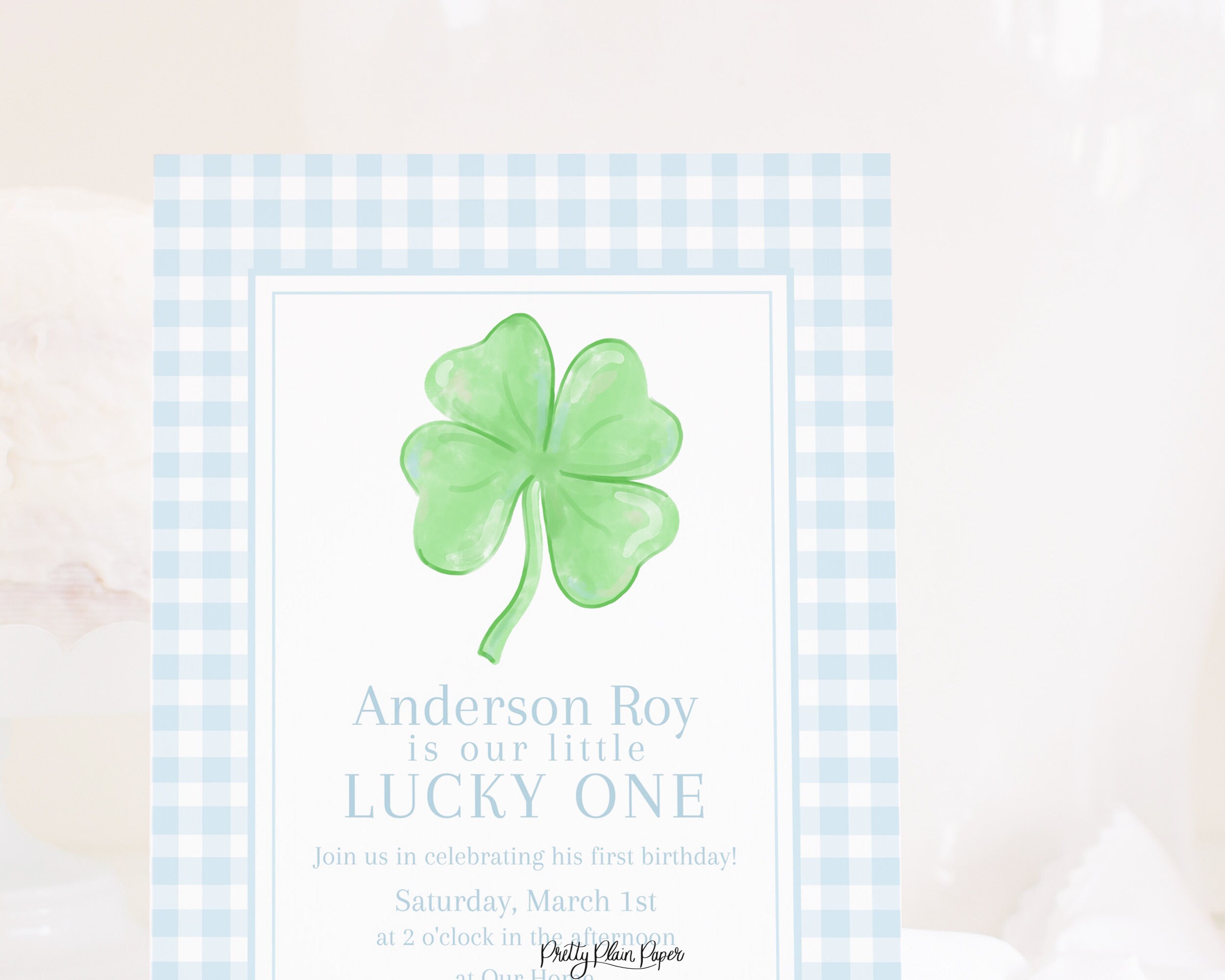 Watercolor Four Leaf Clover Birthday Invitation Lucky ONE | Etsy