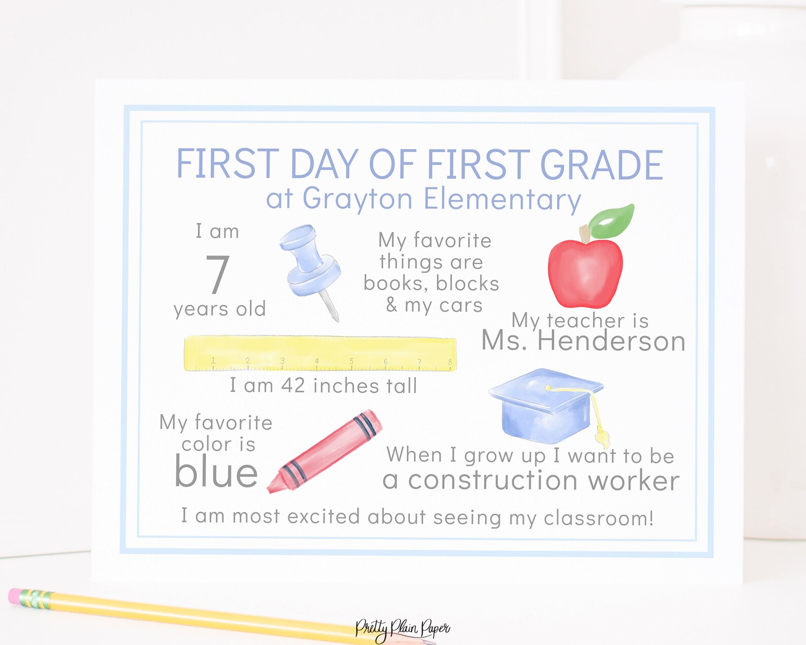 Watercolor First Day of School Sign Fill-in the Blank 1st | Etsy