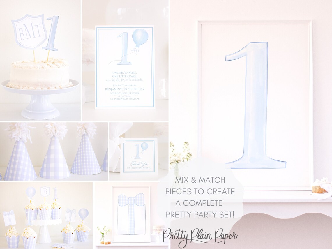 Watercolor Blue Gingham Monogram Backdrop Printable Download - Etsy