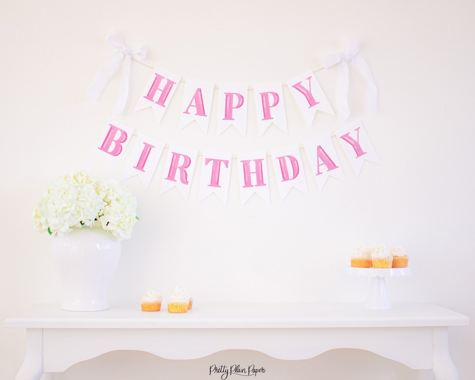 Bright Pink Watercolor Happy Birthday Banner Printable - Etsy