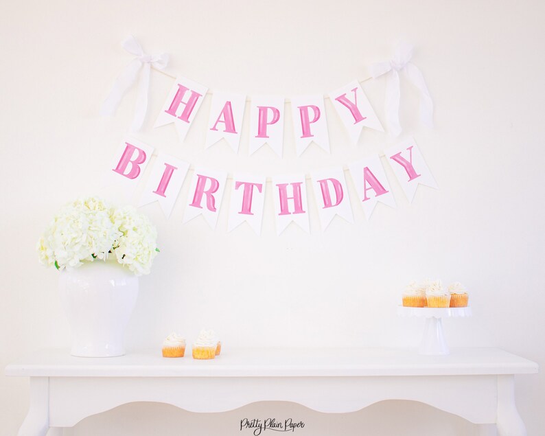 Bright Pink Watercolor Happy Birthday Banner | Printable Download ...