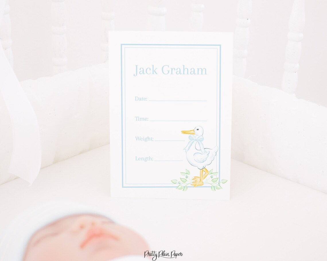 Hospital Baby Stats Card Printable 5x7 Watercolor Blue | Etsy