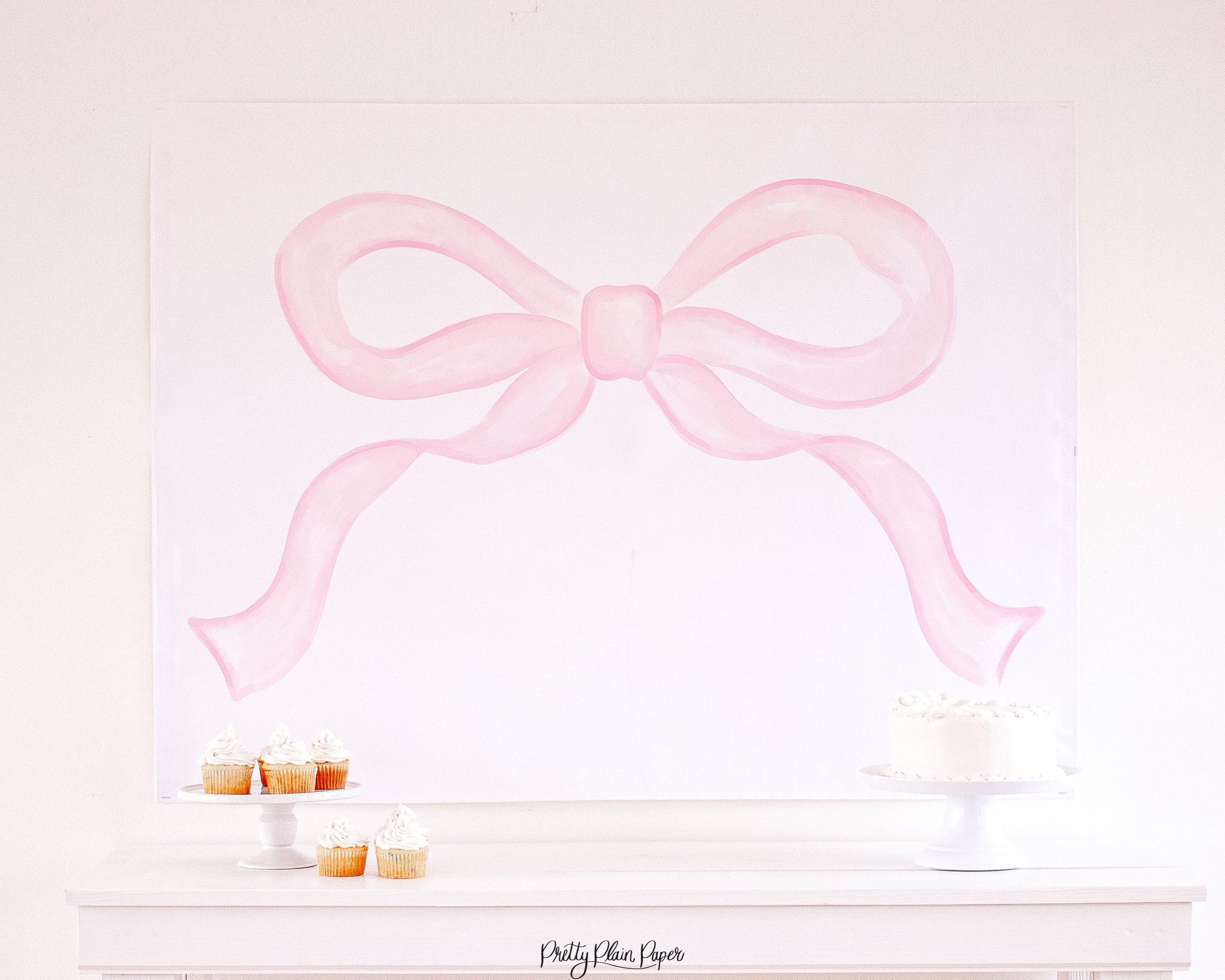Watercolor Pink Bow Backdrop Pink Bow Birthday Pink Bow | Etsy