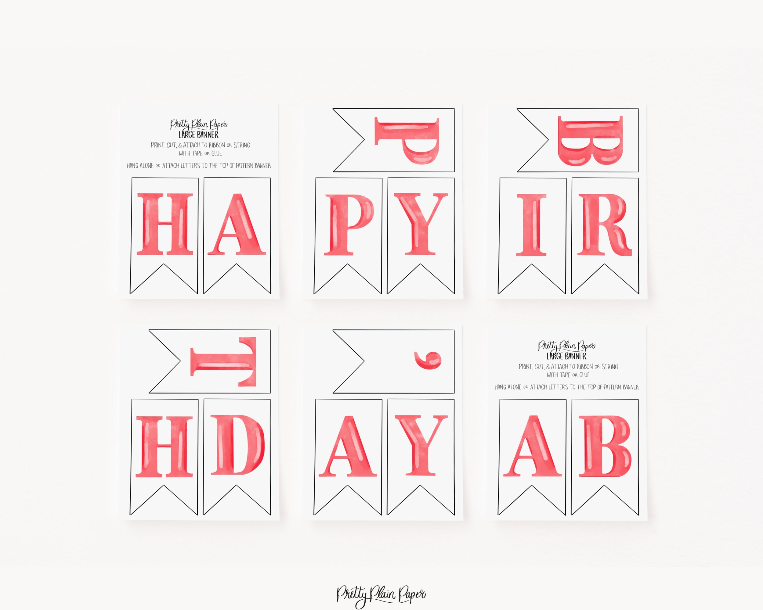 Red Watercolor Happy Birthday Banner | Printable Download | Watercolor ...