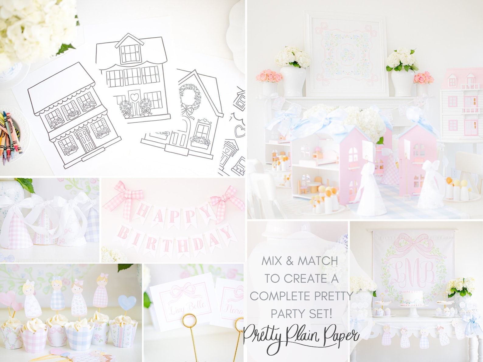 Watercolor Peg Doll Invitation With Pin Bows | 5 X 7 Printable Download ...