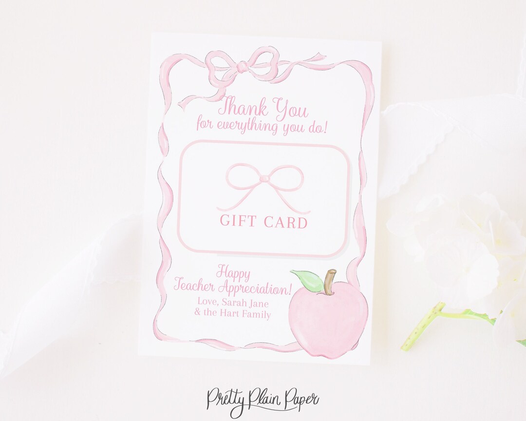 Teacher Appreciation | Gift Card Holder With Bow and Pink Apple ...
