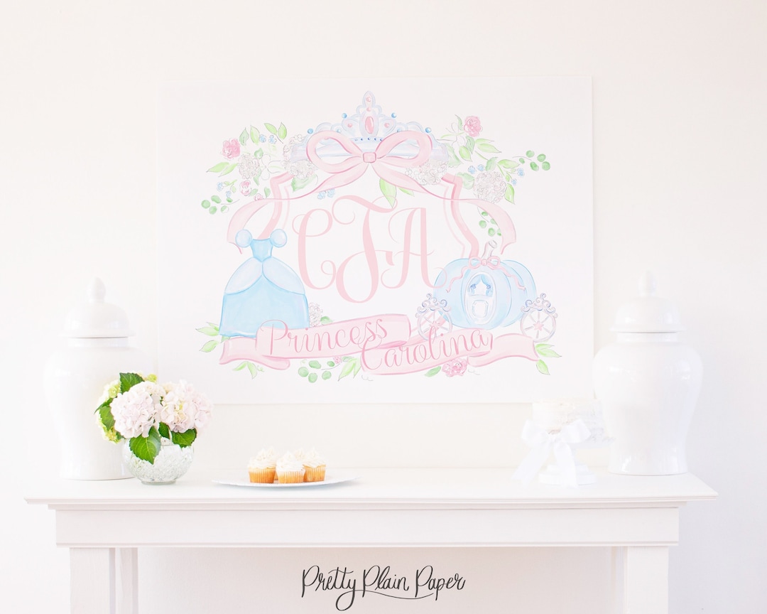 Backdrop | 36x48 Printable | Personalized Watercolor Princess Crest ...