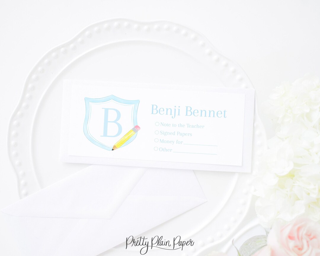 Light Blue Crest & Apple Envelopes for School | 3.5x8.5 Printable ...