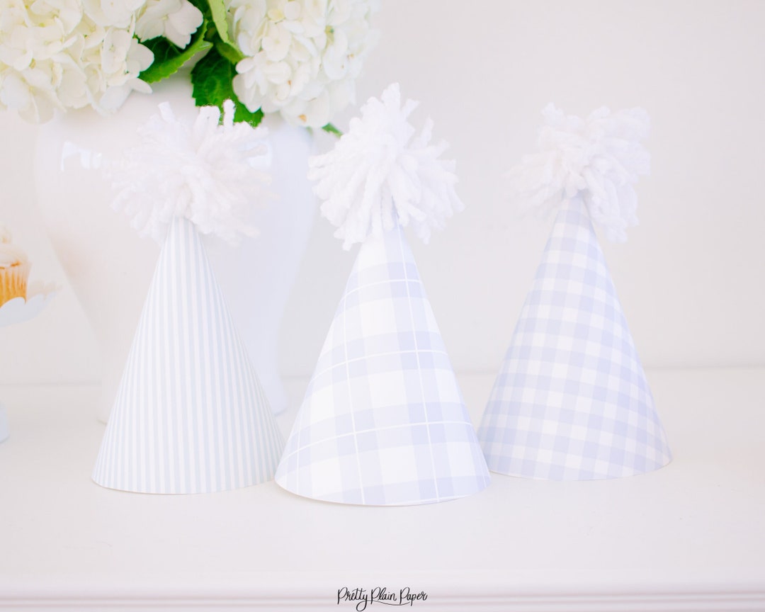 Light Blue Gingham Party Hats | Printable Download | Light Blue Gingham ...