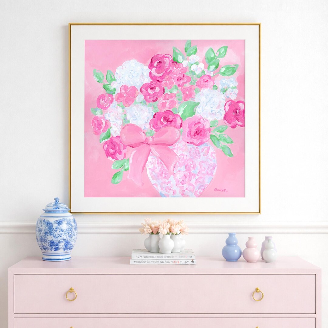 Floral Fine Art Print | Pink Rose Painting With Grandmillennial ...