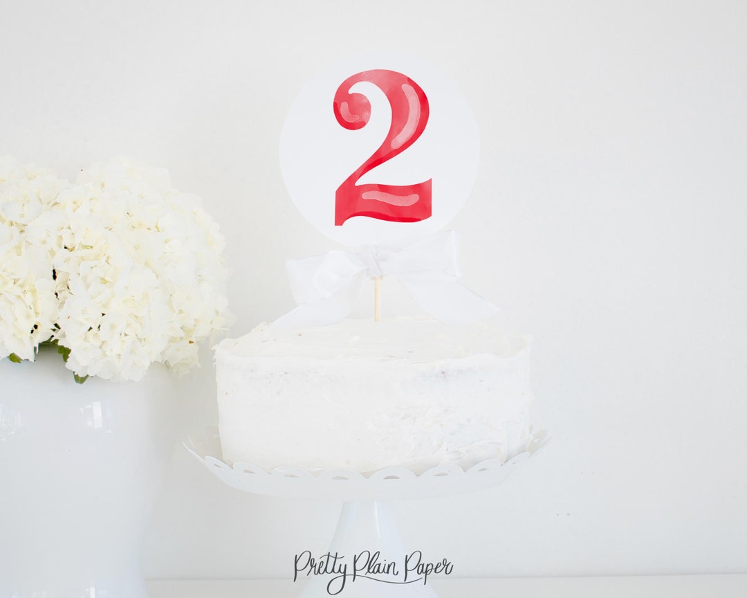Cake Topper | Circle With Red TWO | 8.5x11 | 2nd Birthday | Red ...