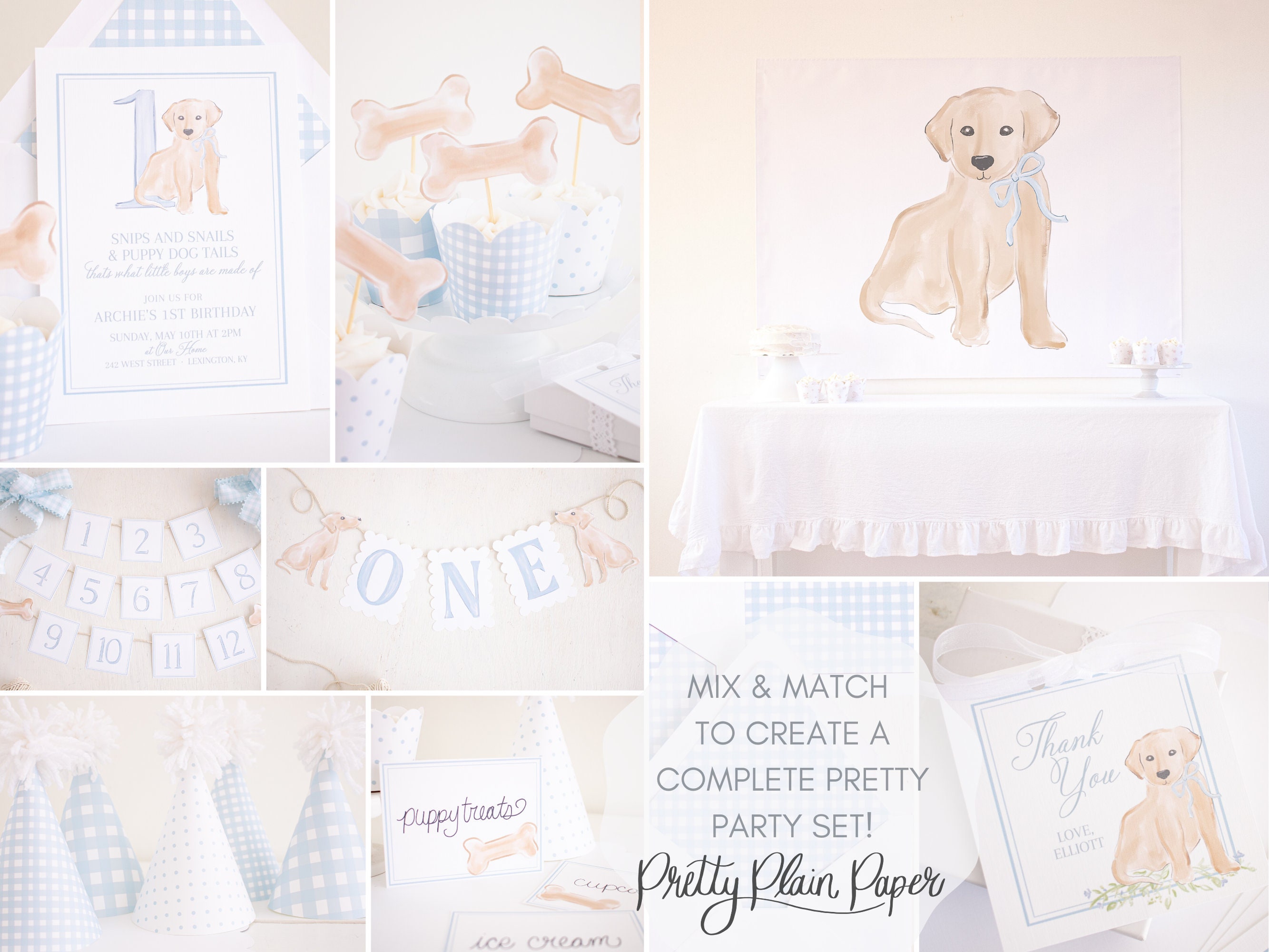 Watercolor Puppy First Birthday Birthday Backdrop Poster | Etsy
