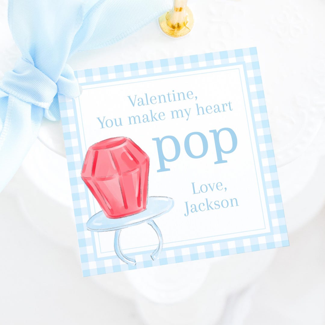 Blue Ring Pop Valentine Gift Treat Tag; 3.5 X 3.5 Printable Digital ...