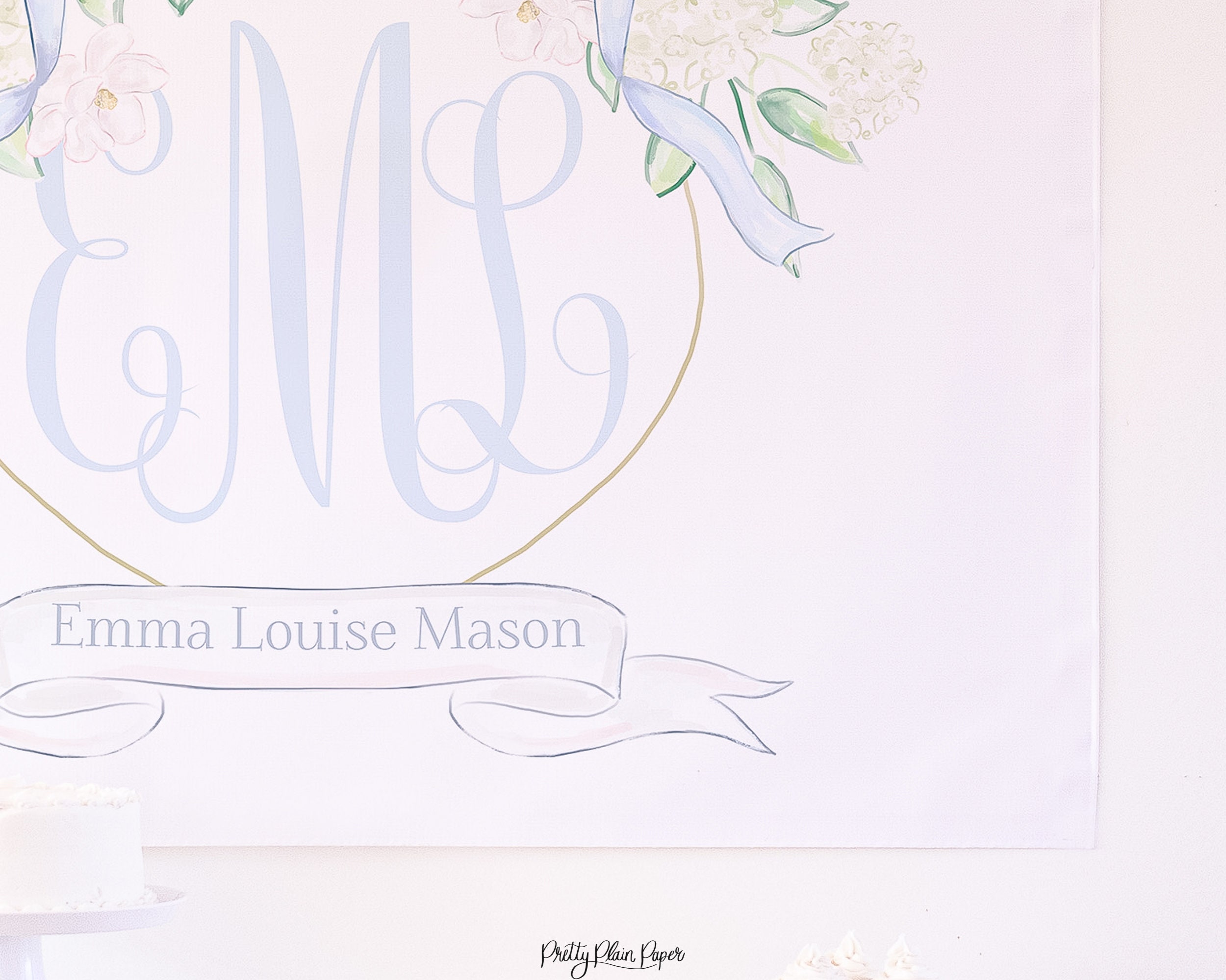 Watercolor Blue Floral Crest Backdrop Printable Download - Etsy