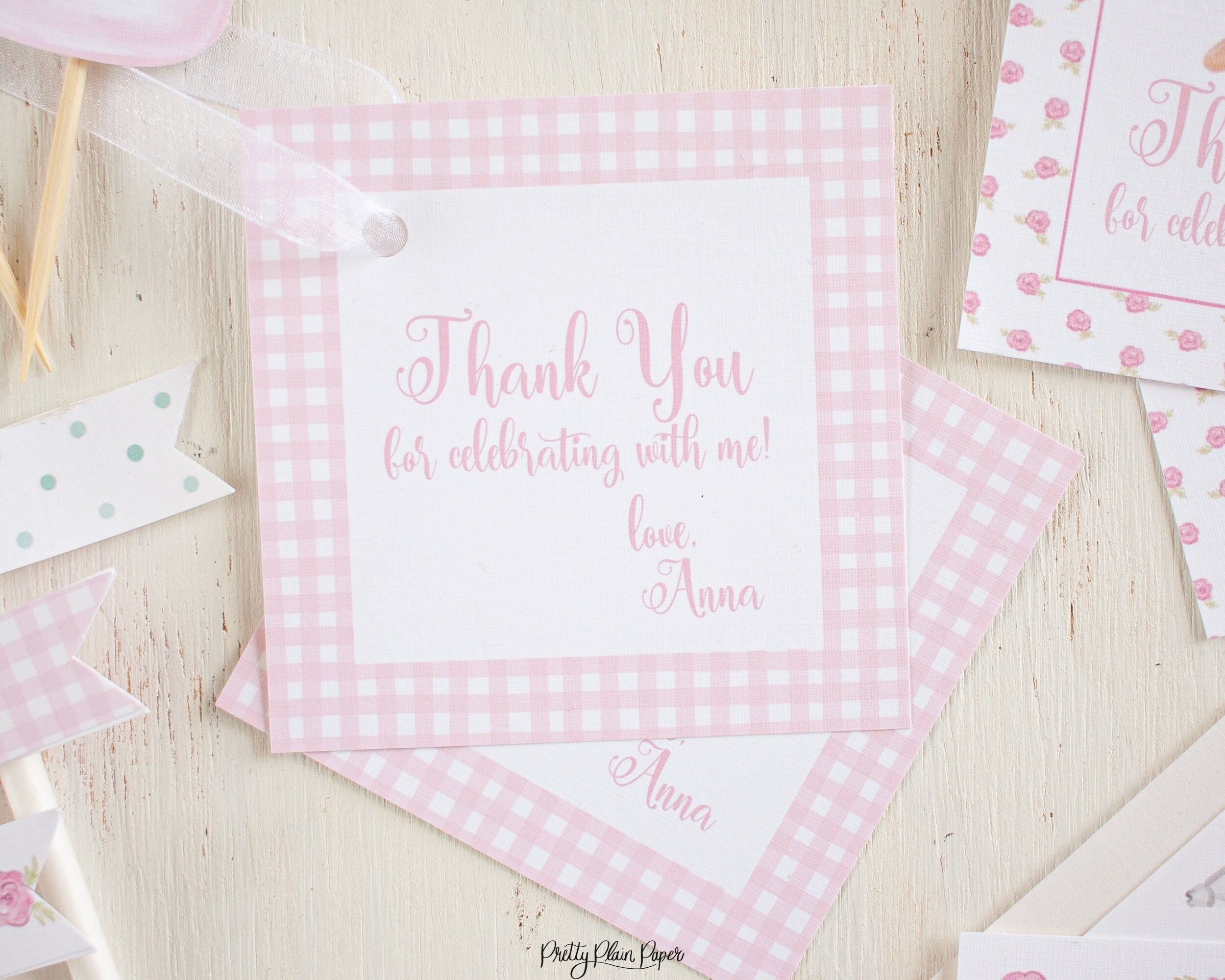 Pink Gingham Favor Tag Watercolor Printable Editable Favor | Etsy