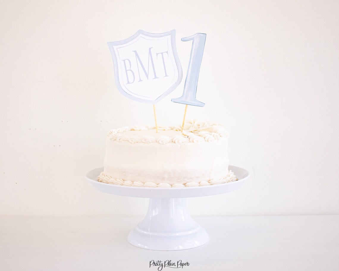 Watercolor Blue ONE Cake Topper & Monogram Blue Crest Cake - Etsy