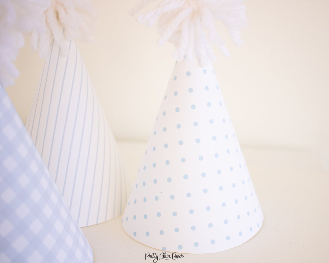 Blue Gingham Party Hat Printable Blue Stripe Party Hat - Etsy