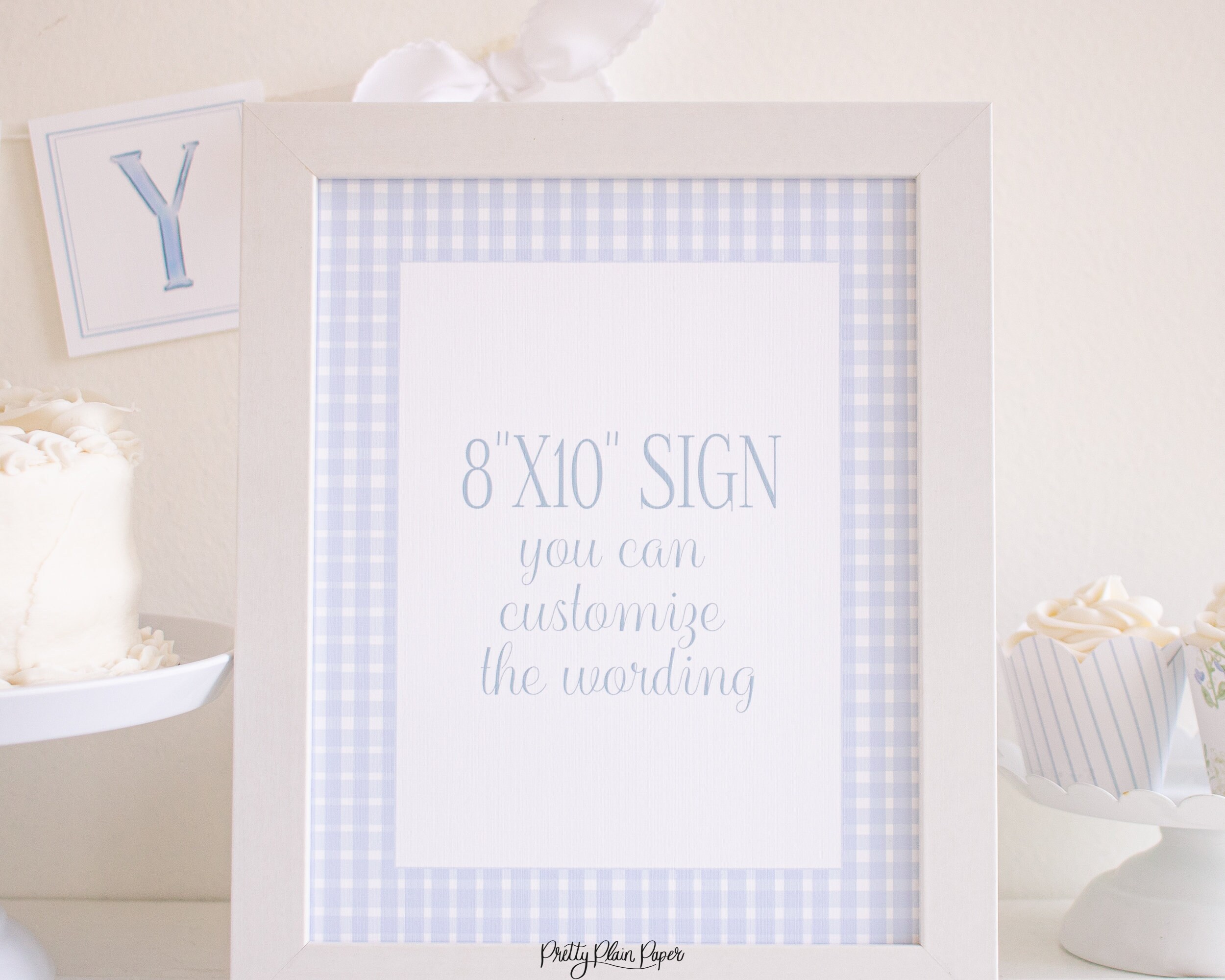 Watercolor Blue Gingham 8''x10'' Sign Blue | Etsy