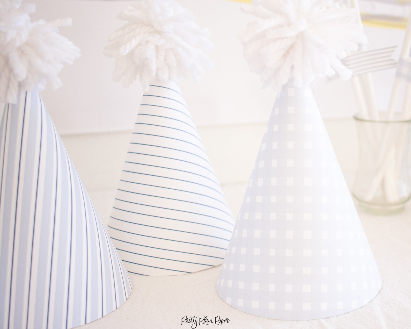 Pattern Blue Party Hats Blue Gingham & Blue Stripe Watercolor - Etsy
