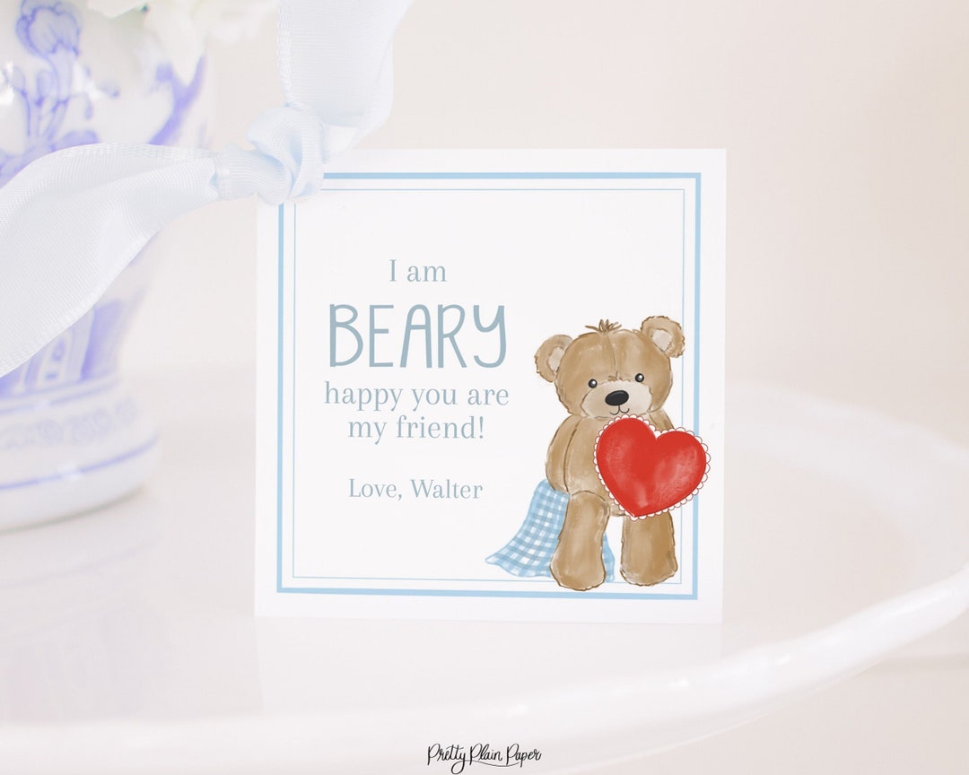 Teddy Bear Valentine Tag | Beary Sweet Valentine's Day Tag | Watercolor ...