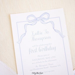 Watercolor Blue Bow Birthday Invitation Bow Theme Birthday - Etsy