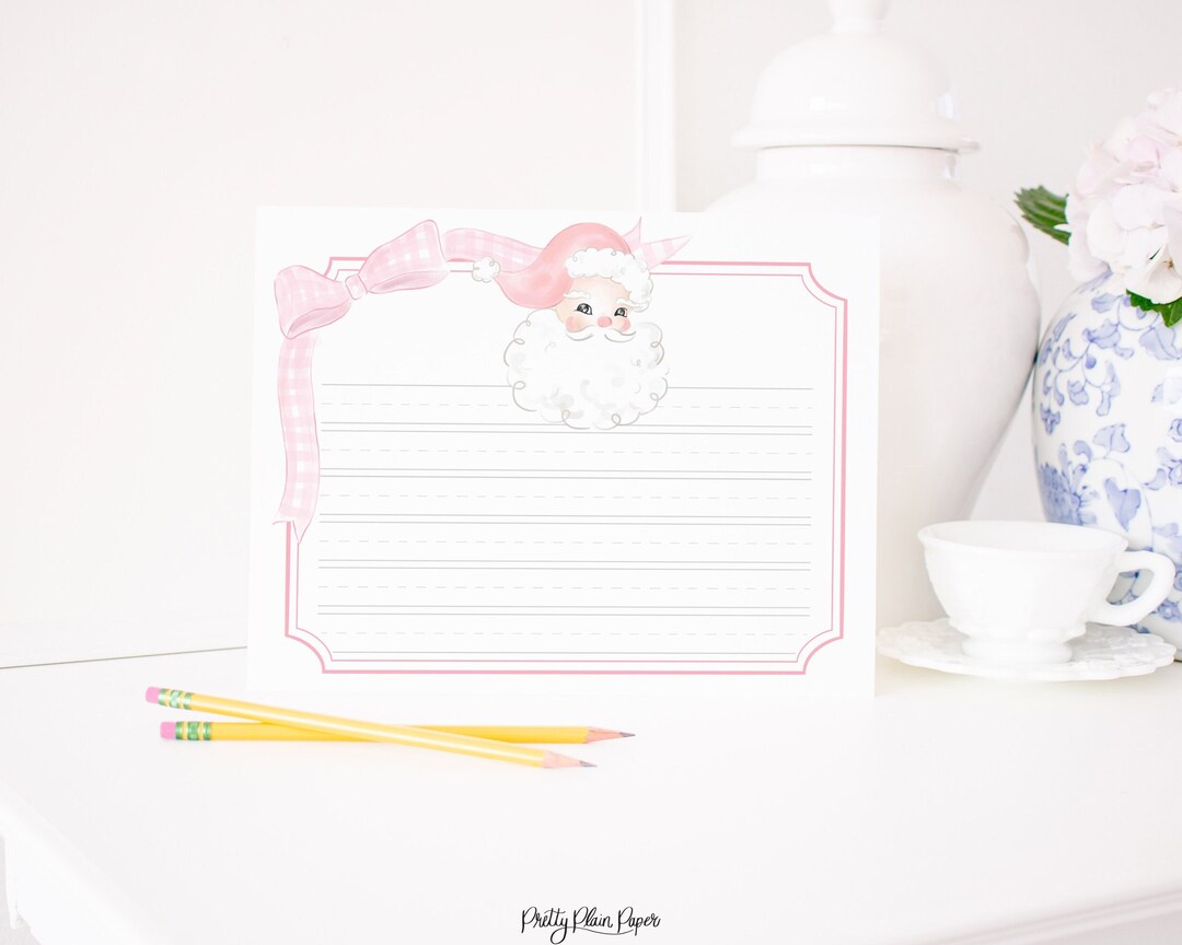 Pink Letter to Santa Stationery | Pink Gingham & Santa Claus | Dotted ...