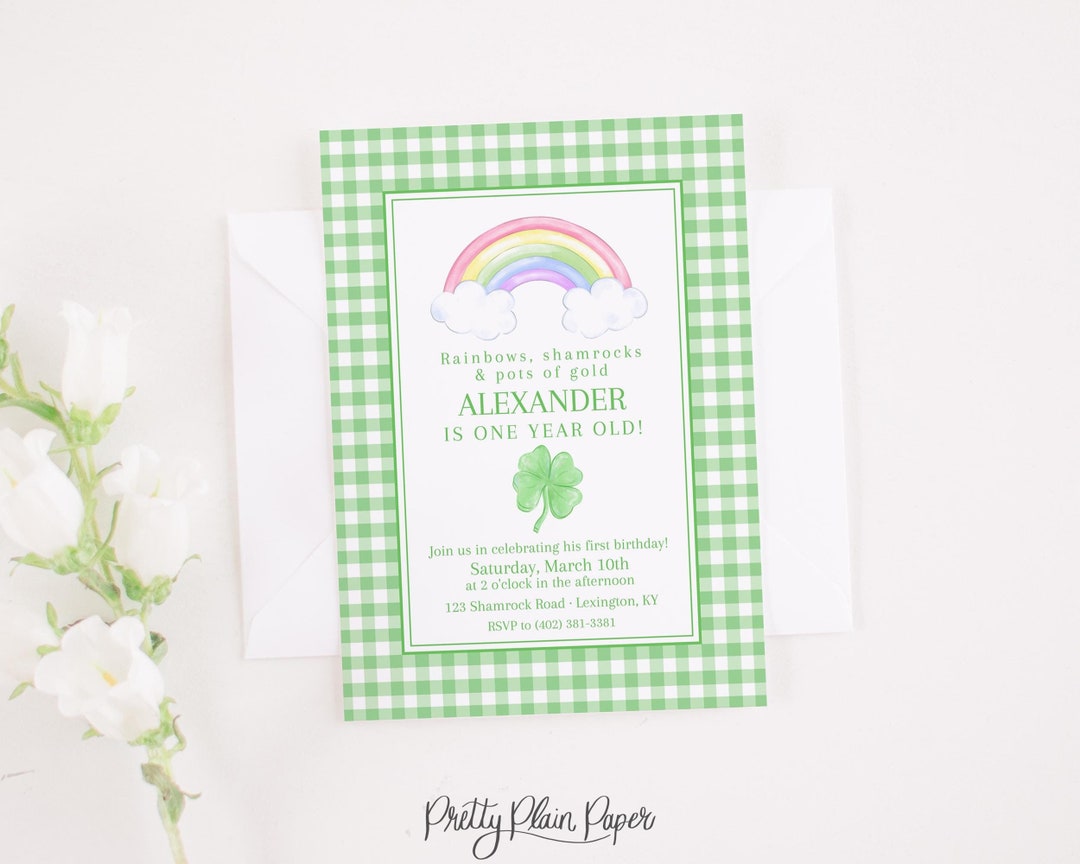Four Leaf Clover & Rainbow Birthday Invitation | 5x7 Printable | Lucky ...