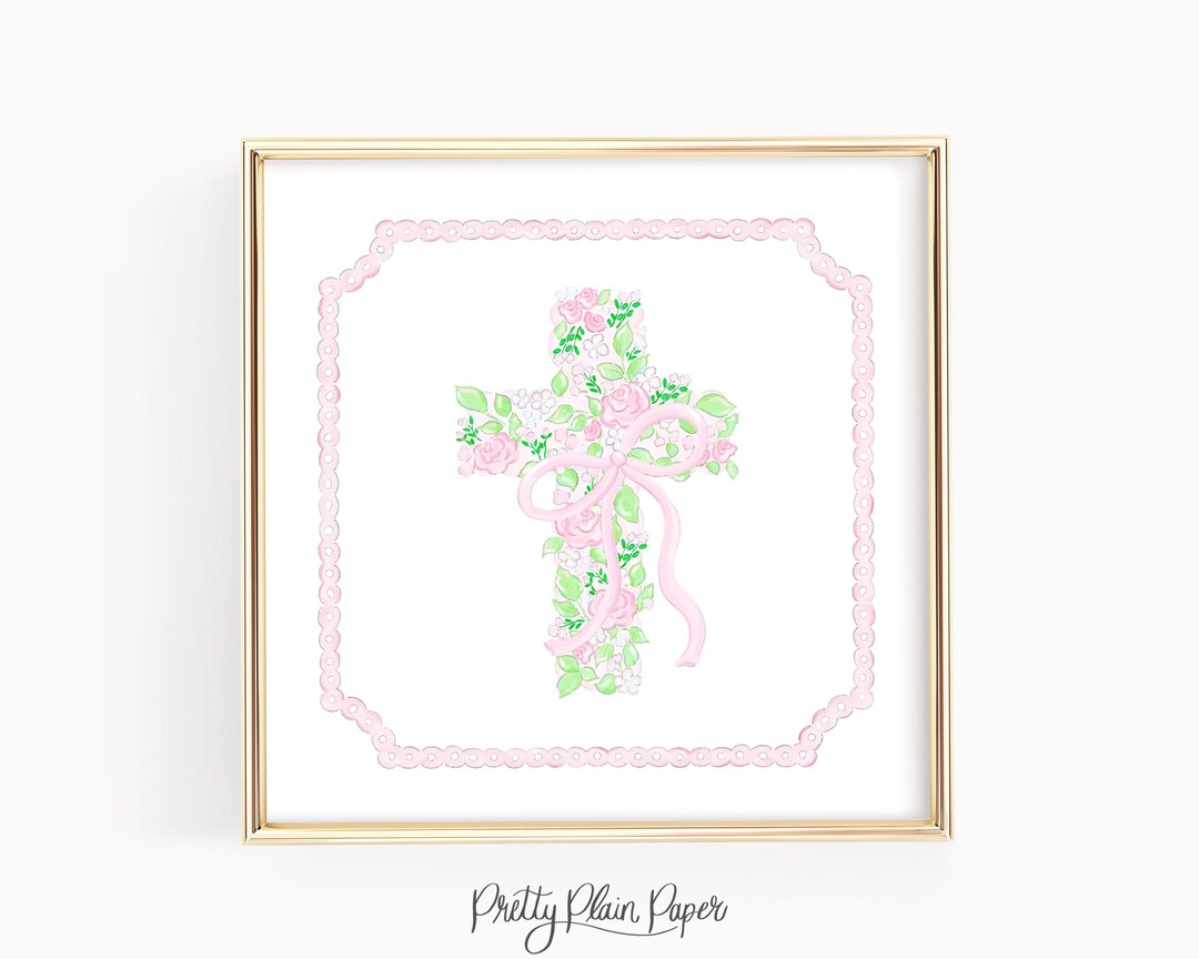 Watercolor Cross Print | 5x5 | Printable | Floral Cross With Bow ...