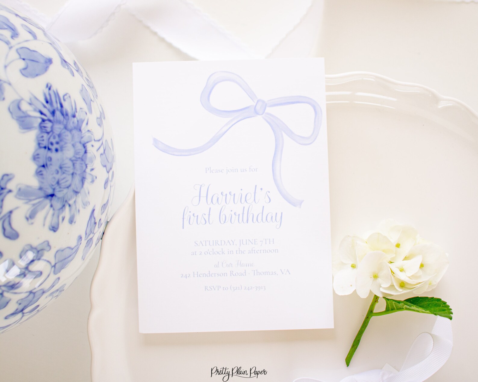 Watercolor Blue Bow Birthday Invitation Watercolor Blue Bow - Etsy