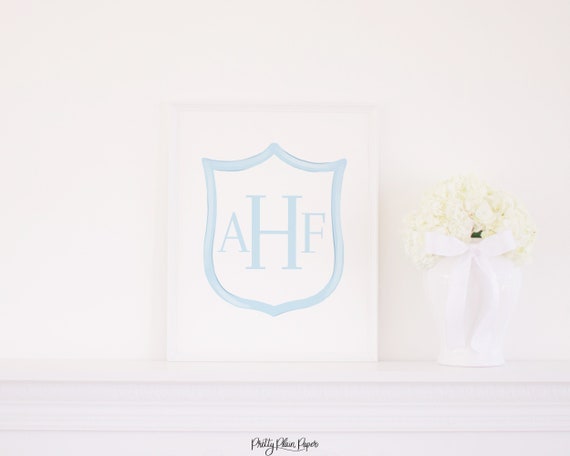 Simple Watercolor Monogram Blue Crest Print Printable 16x20 - Etsy