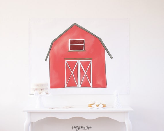 Watercolor Red Barn Birthday Backdrop | Etsy