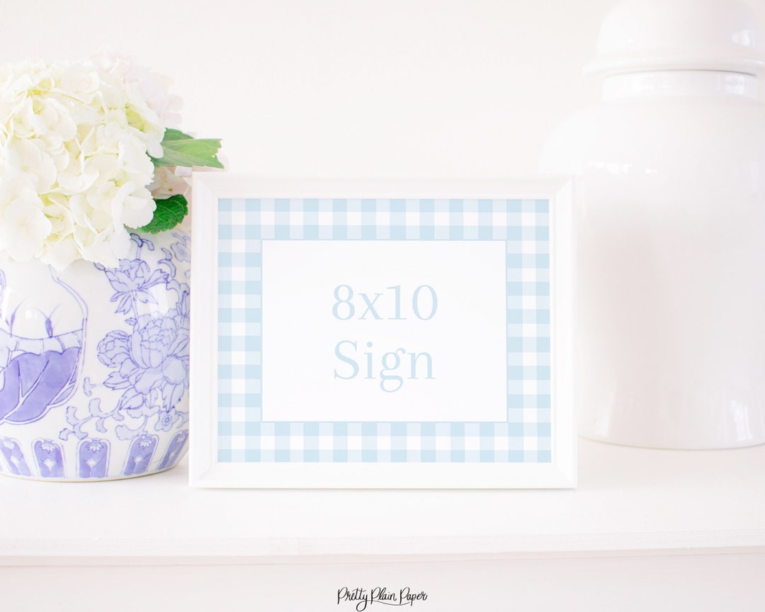 Watercolor Light Blue Gingham 8x10 Sign, Horizontal | Blue Gingham ...
