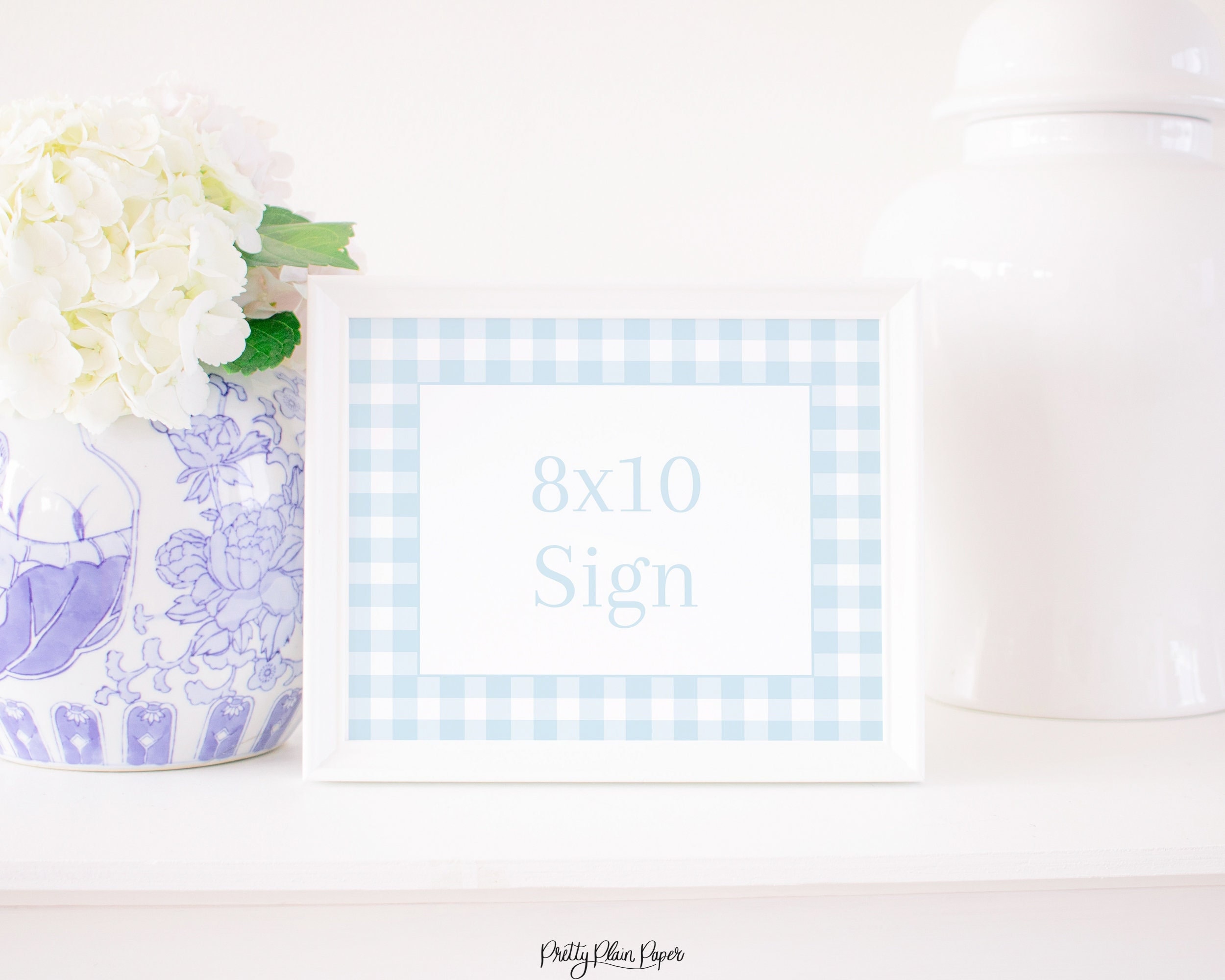 Invitations Paper Watercolor Light Blue Gingham 8x10 Sign 1st Birthday ...
