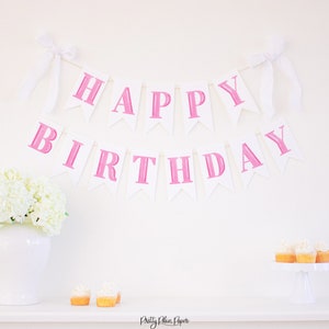 Bright Pink Watercolor Happy Birthday Banner Printable - Etsy