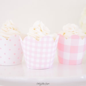 Pink Gingham Cupcake Wrapper Template | Pink Polka Dot Pattern Cupcake ...